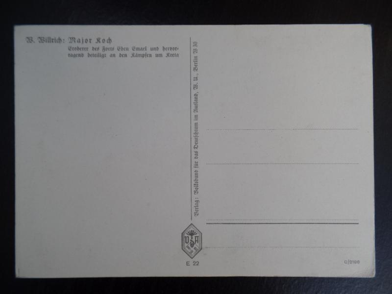 Kurland Docs | Willrich card Major Koch wounded-Eben Emael-Kreta