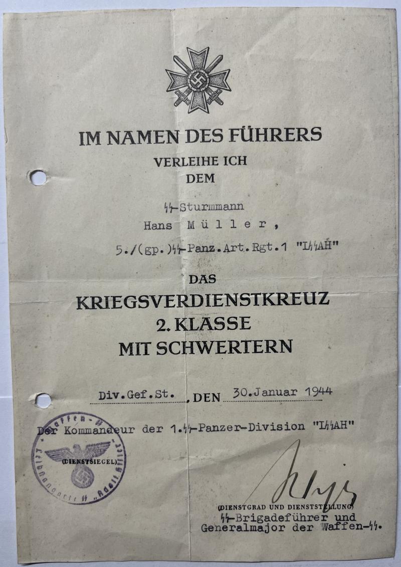 Kurland Docs | Citation - "Waffen-SS" - 1.SS-Pz.Div."LSSAH" - Müller