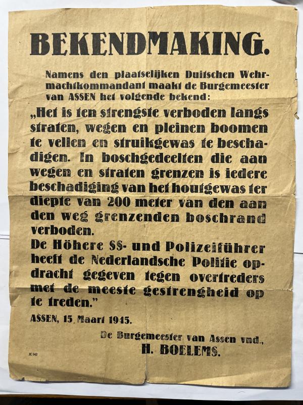 Kurland Docs | "Bekendmaking" (proclamation) - Assen - 1945