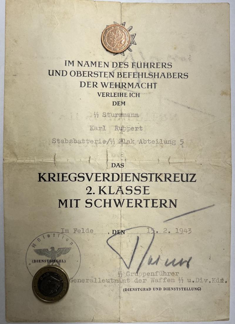 Kurland Docs | "Waffen-SS" - citation - SS-Pz.Gren.Div. "Wiking" - Ruppert
